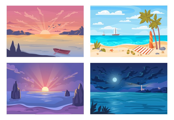 Nature landscapes at different day time flat Vector Image