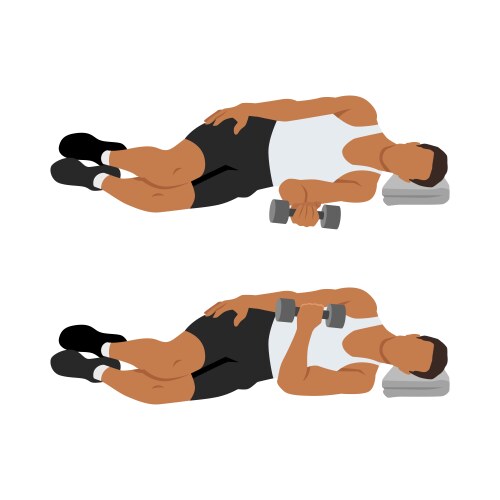 Man doing laying external shoulder rotation Vector Image