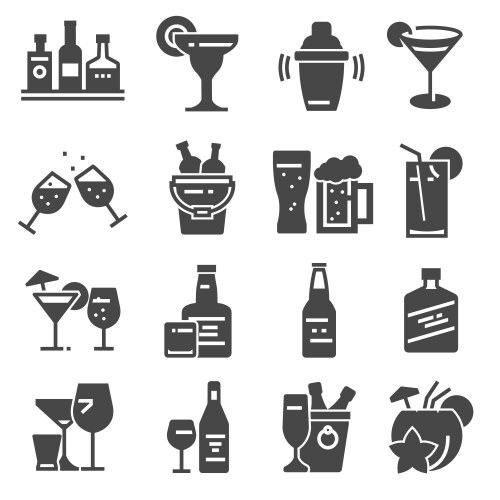 Drink alcohol beverage icons set Royalty Free Vector Image