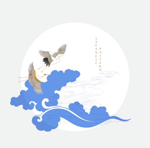 Japanese background with crane birds with peony Vector Image