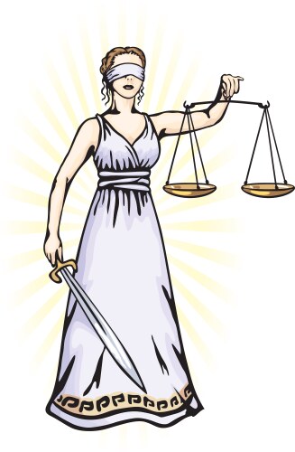 Lady justice themis golden emblem Royalty Free Vector Image