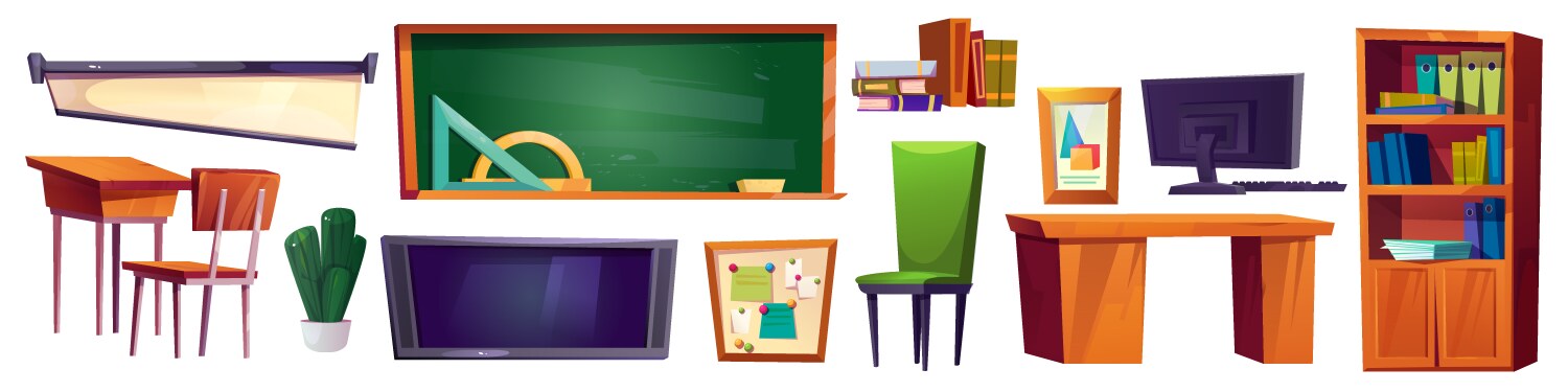 Back and front view modern school classroom Vector Image