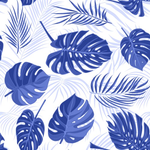 Tropical blue leaves seamless background Vector Image