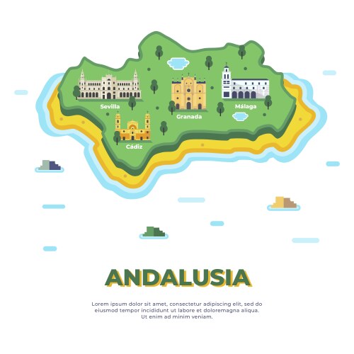 Andalusia map with landmarks Royalty Free Vector Image