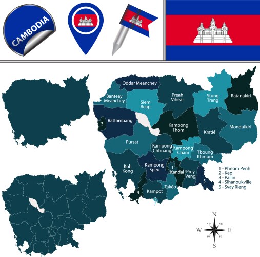 Cambodia map Royalty Free Vector Image - VectorStock