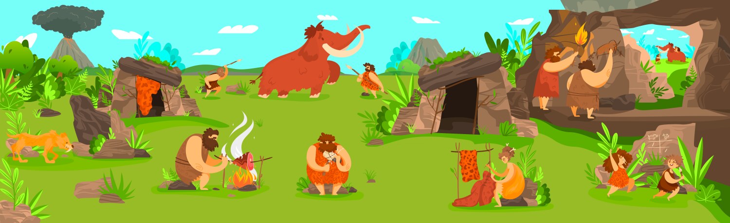Prehistoric people life in primitive tribe Vector Image