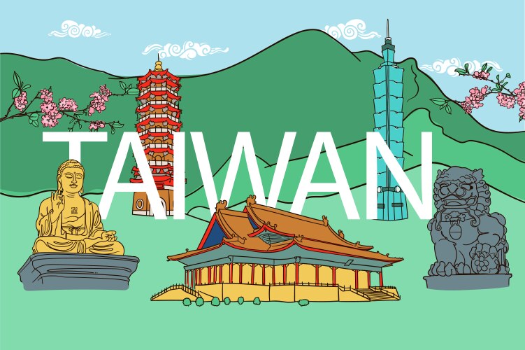 Taiwan word with landmarks Royalty Free Vector Image
