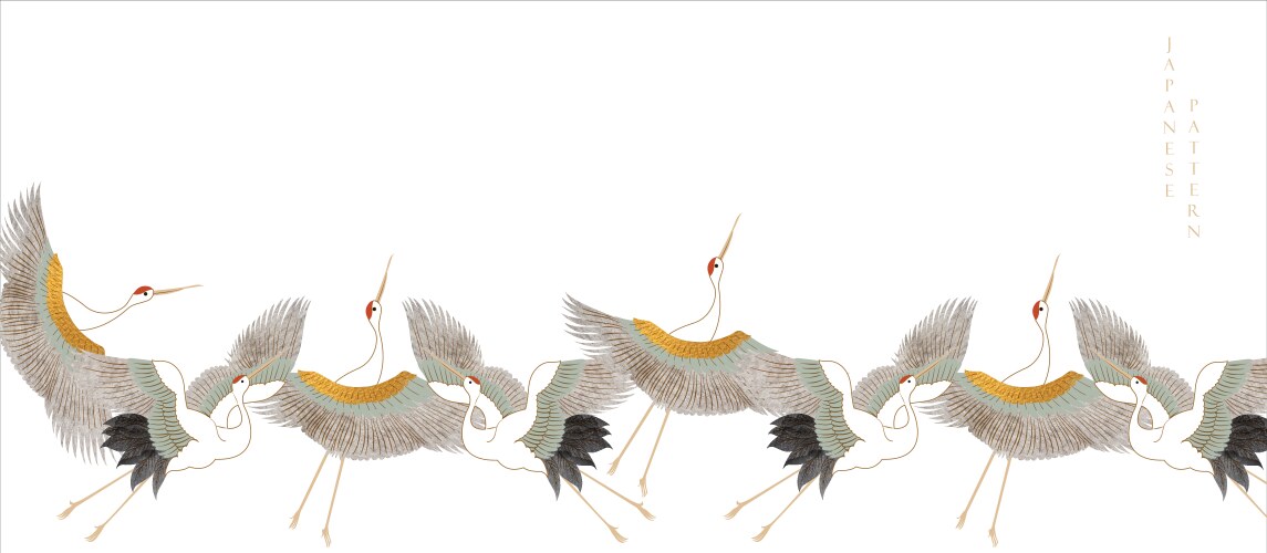 Japanese background with crane birds with peony Vector Image