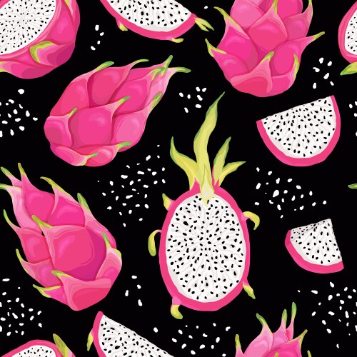 Seamless dragon fruit pattern pitaya background Vector Image