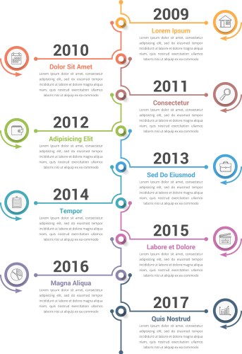 Vertical timeline with time indication pictograms Vector Image