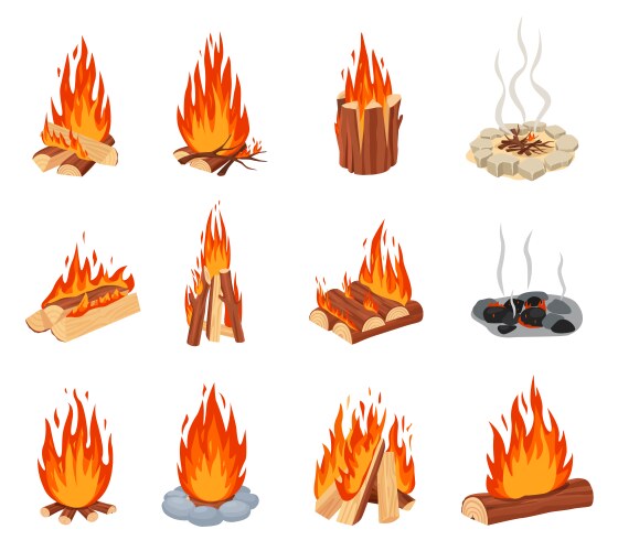 Cartoon bonfire summer campfires flame Royalty Free Vector