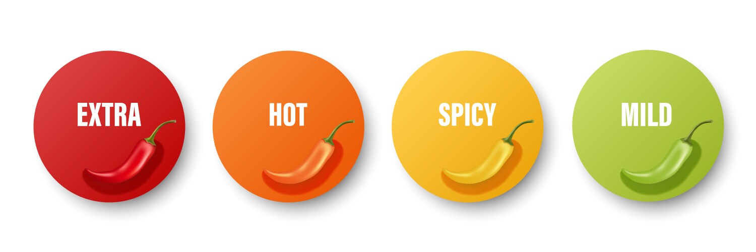 Realistic round stickers with spicy chili Vector Image