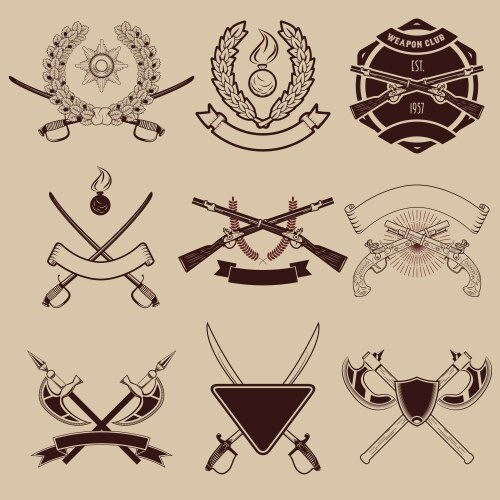 Weapons set emblems vintage colorful Royalty Free Vector