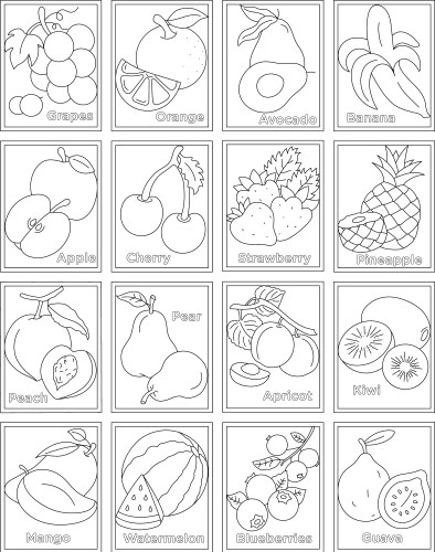 Fruits pack organic coloring pages Royalty Free Vector Image