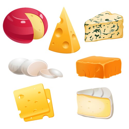 Cheese types icons set Royalty Free Vector Image