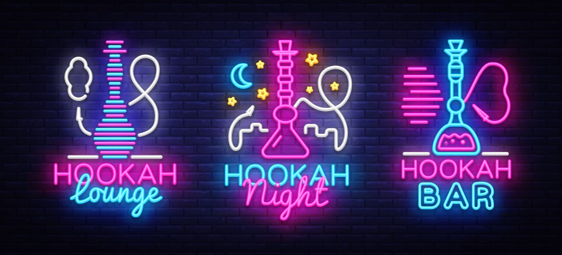 Hookah neon sign lounge logo Royalty Free Vector Image