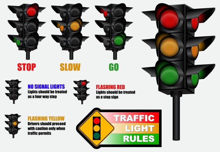 Turn rules on four-way intersection diagram Vector Image
