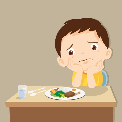 Girl bored with food Royalty Free Vector Image