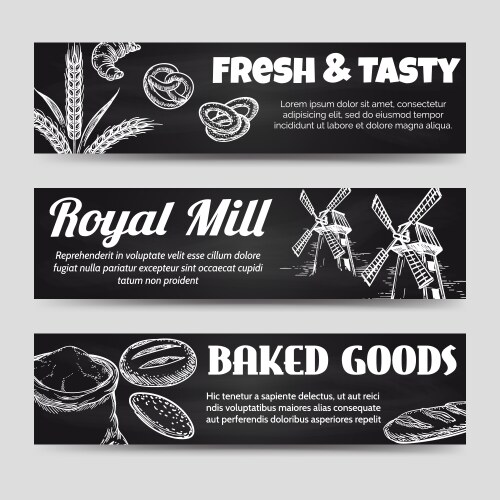 Bakery fresh bread sketch banners Royalty Free Vector Image
