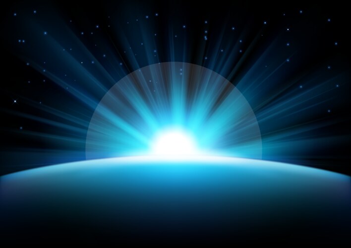 Blue rays rising from horizon background Vector Image
