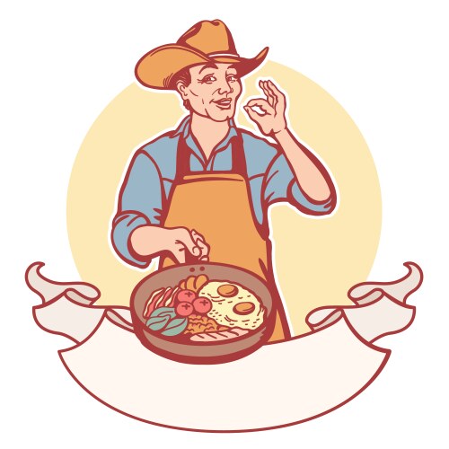 Cooking label cowboy chef traditional Royalty Free Vector