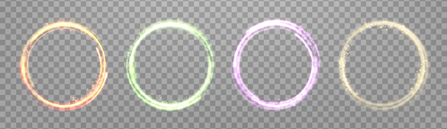 Glowing magic rings set neon realistic energy Vector Image