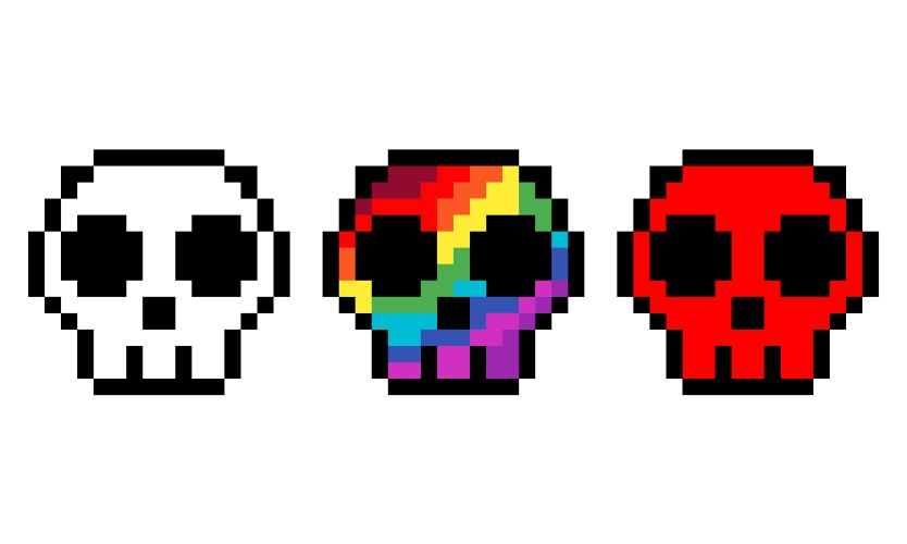 Pixel skull images for 8 bit game assets Vector Image