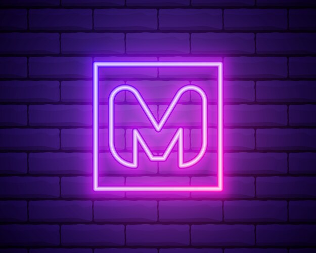 Neon alphabet retro letters on brick wall Vector Image