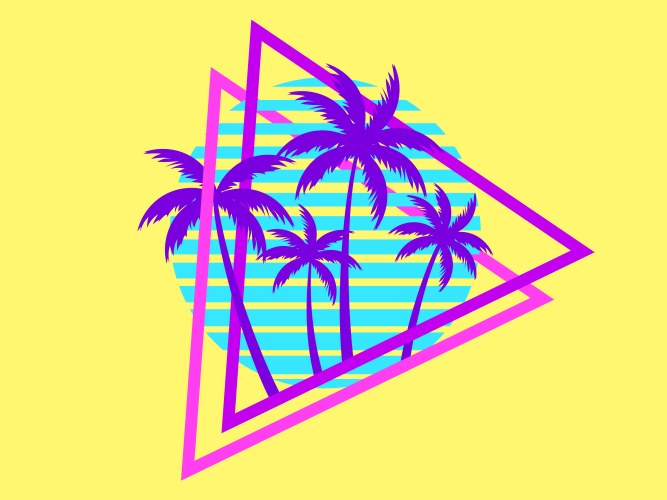 80s retro sci-fi palm trees on a sunset Royalty Free Vector