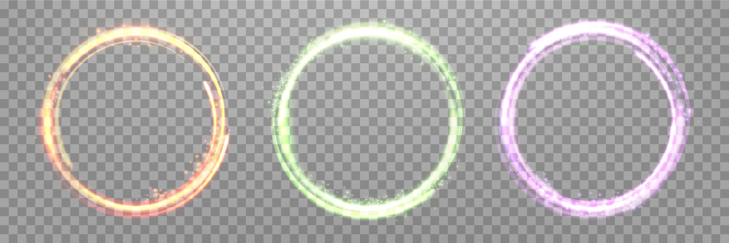Glowing magic rings set neon realistic energy Vector Image