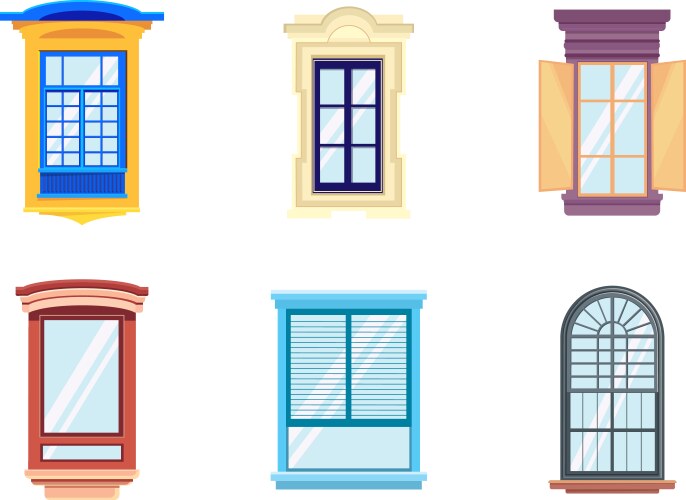 Windows cartoon modern retro flat elements set Vector Image