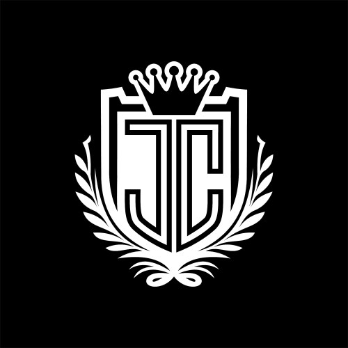 Jc letter logo monogram hexagon shape with crown Vector Image
