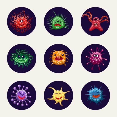 Microbes virus and pathogen line icons Royalty Free Vector