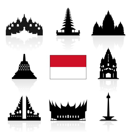 Indonesia landmarks and culture object set Vector Image