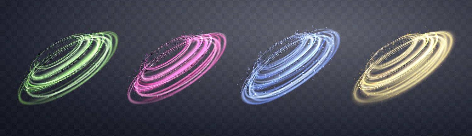 Glowing magic rings set neon realistic energy Vector Image