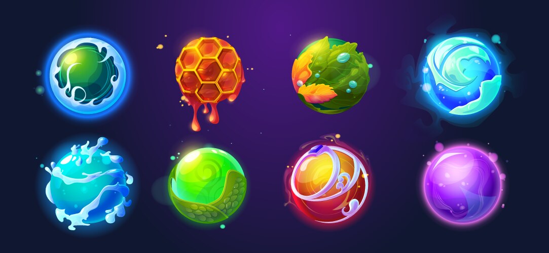 Magic crystal balls energy spheres Royalty Free Vector Image