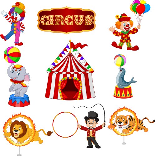 Cartoon set of cute circus themed Royalty Free Vector Image