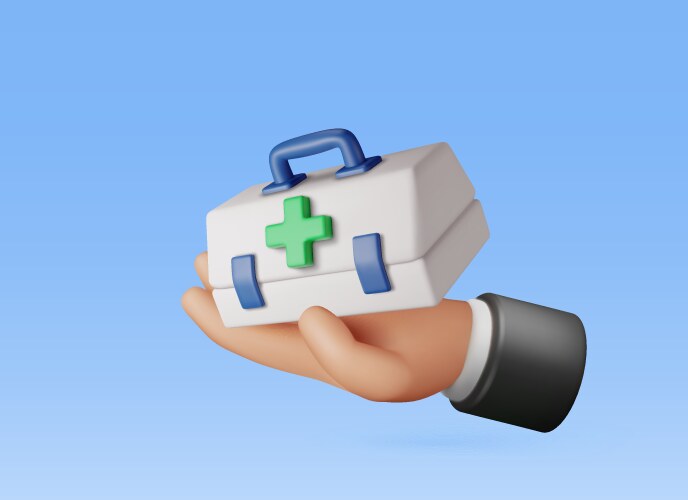 3d first aid kit with green cross isolated Vector Image