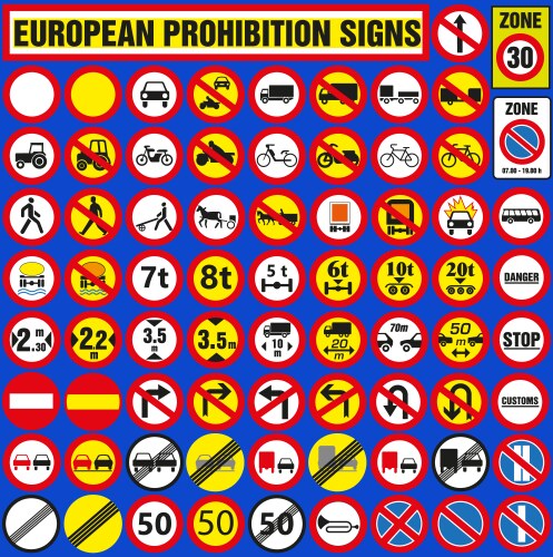 European road signs with details Royalty Free Vector Image