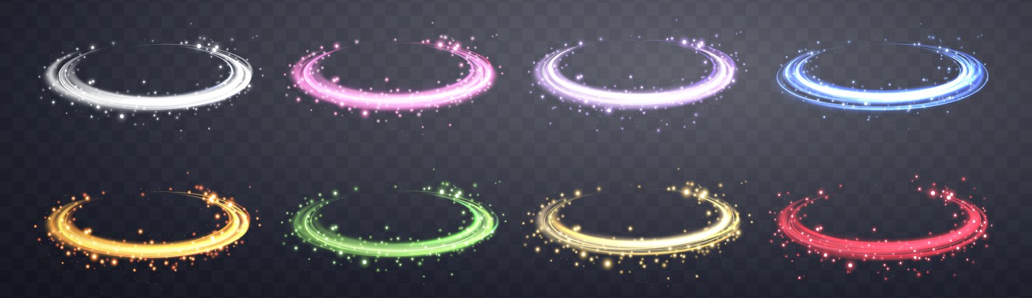 Glowing magic circles set neon realistic energy Vector Image