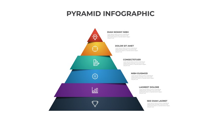 Colorful pyramid infographic template with 3 Vector Image