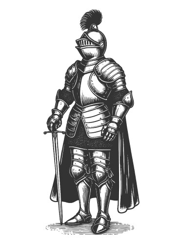 Medieval knight in full armor engraving Royalty Free Vector