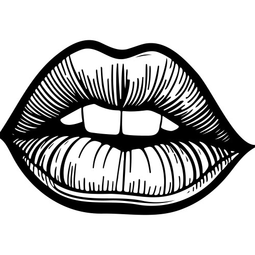 Cartoon lips hand drawn line transparent Vector Image