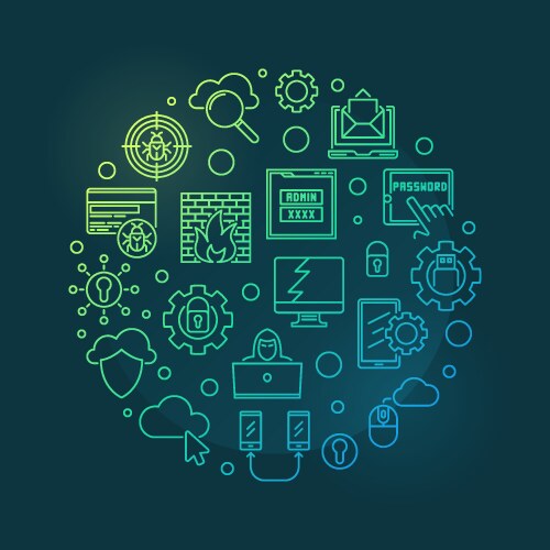 Hacker And Computer Virus Outline Icons Set Vector Image