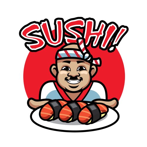 Female sushi chef icons set Royalty Free Vector Image