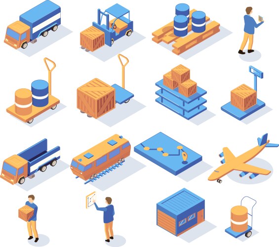Isometric logistics icons set of different Vector Image