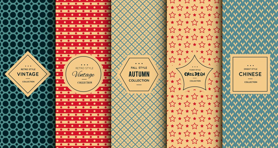 Retro different seamless patterns tiling Vector Image