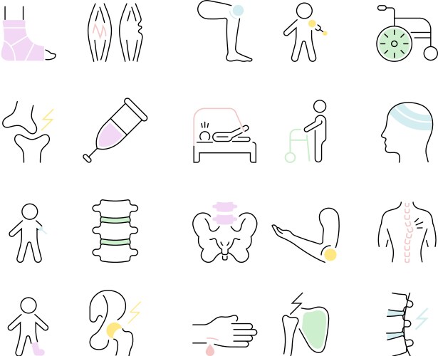 Physical therapy line icon set Royalty Free Vector Image