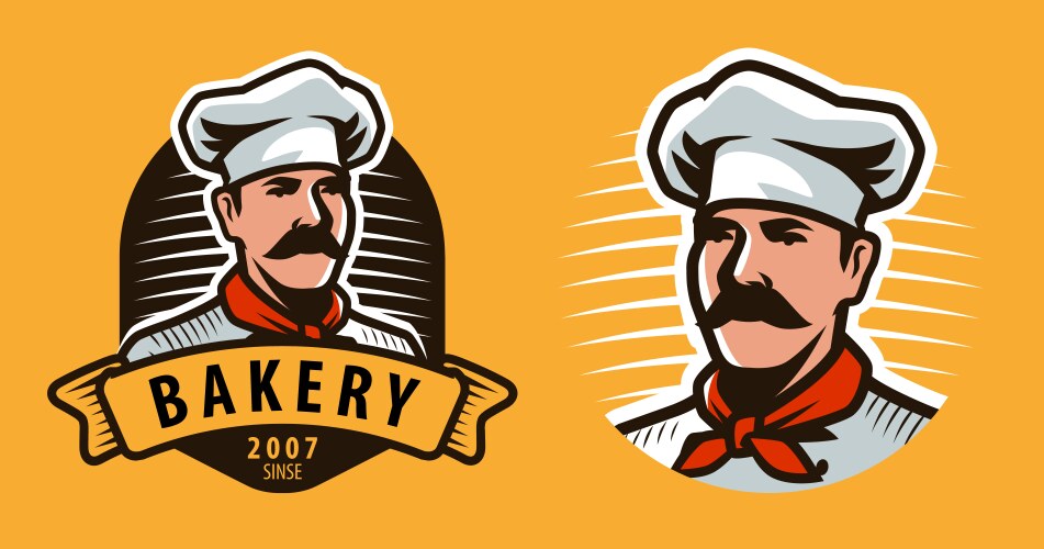 Funny chef restaurant or cafe logo Royalty Free Vector Image