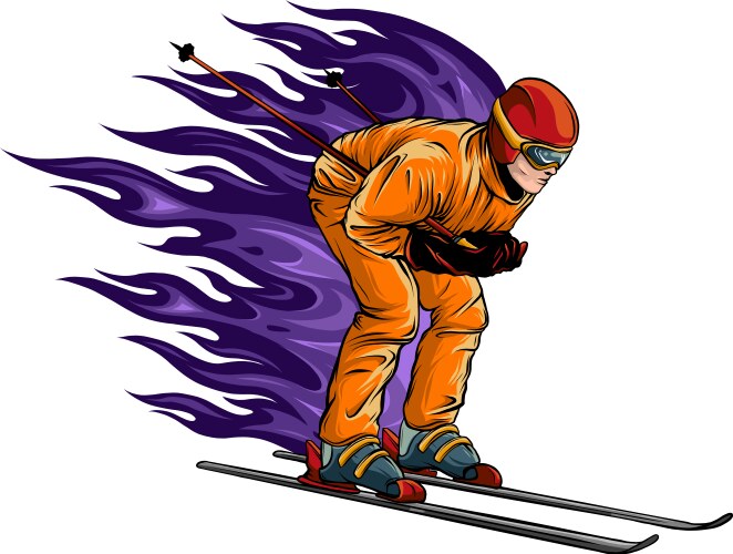 Skiing man colored draw Royalty Free Vector Image